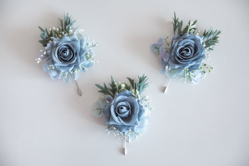 Dusty Blue Boutonniere for Man, Baby Blue Buttonhole, Artificial ...