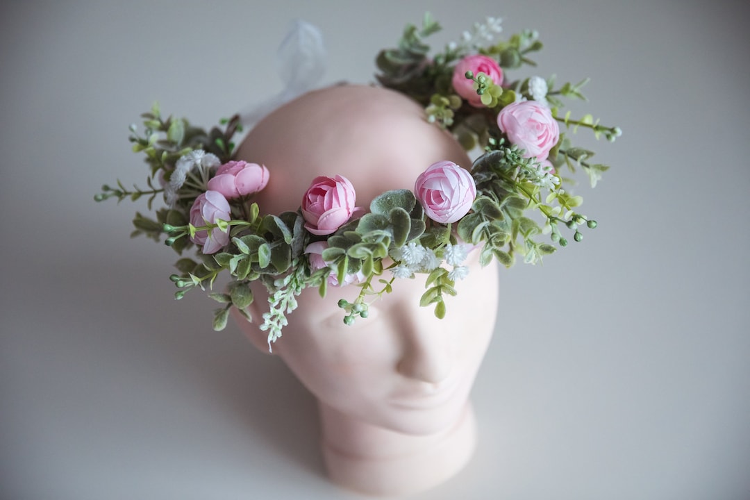 Flower Head Crown, Flower Crown, Floral Crown Bride, Pink Flower Crown ...