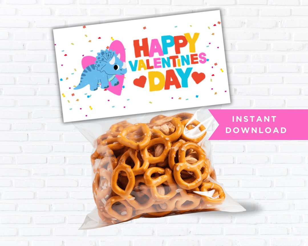 Dinosaur Valentine Treat Bag Topper, Printable Cookie Bag Topper ...