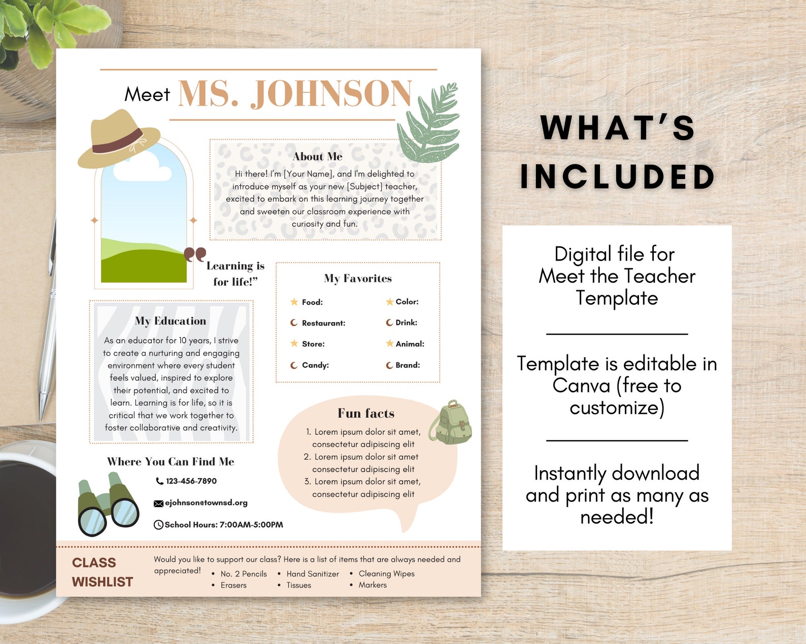 Editable Meet the Teacher Template With Greenery, All About Me, Safari ...