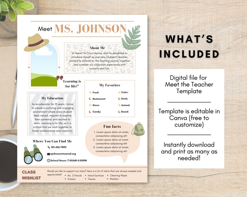 Editable Meet the Teacher Template With Greenery, All About Me, Safari ...