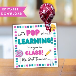 Editable Meet the Teacher Pop Tag, Back to School Lollipop Tag, First ...