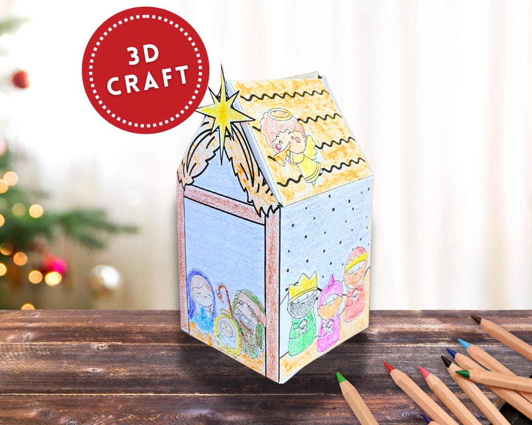 3D Nativity Craft, Paper House Christmas Printable, Christmas Coloring ...