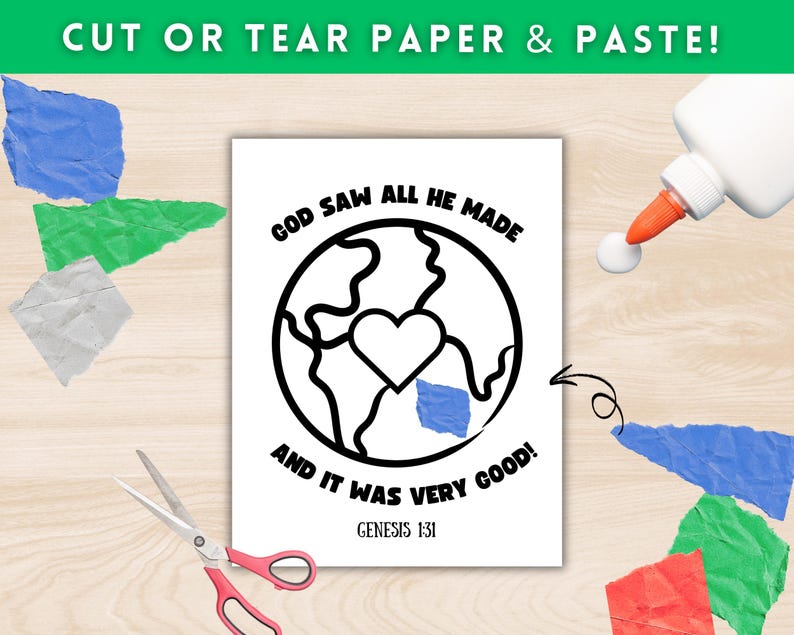 Torn Paper Sunday School Craft on God's Creation Story, Earth Day ...