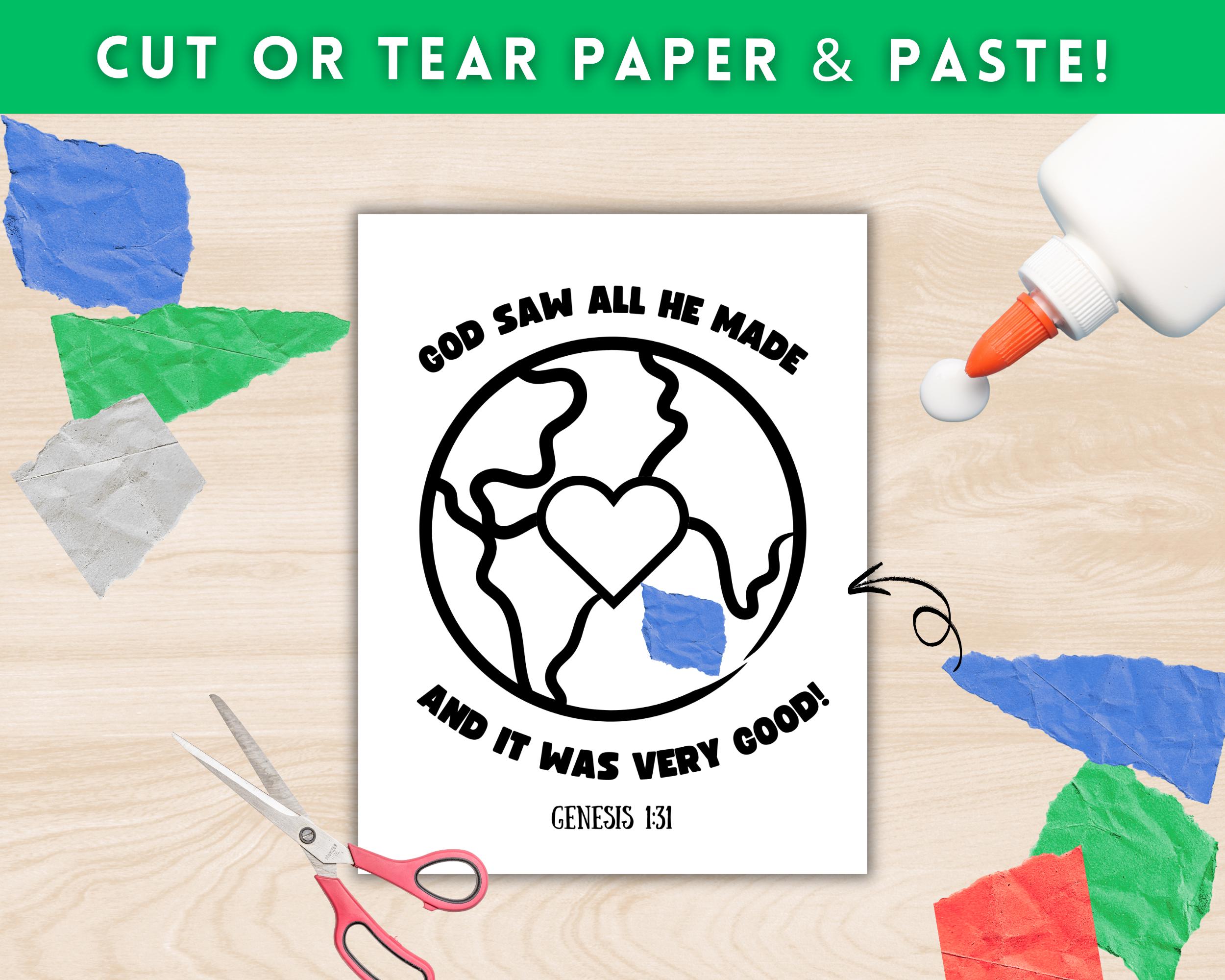 Torn Paper Sunday School Craft on God's Creation Story, Earth Day ...