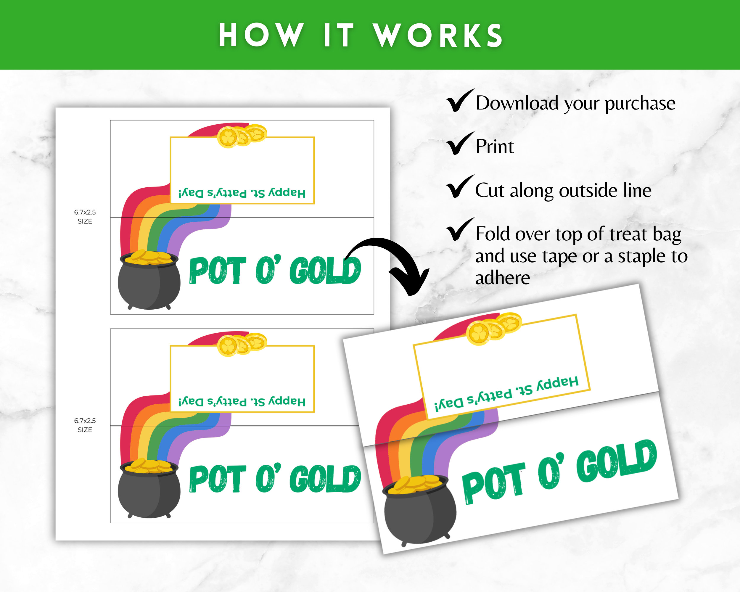 Pot of Gold Treat Bag Topper, St Patricks Day Tags, Saint Patricks Day ...