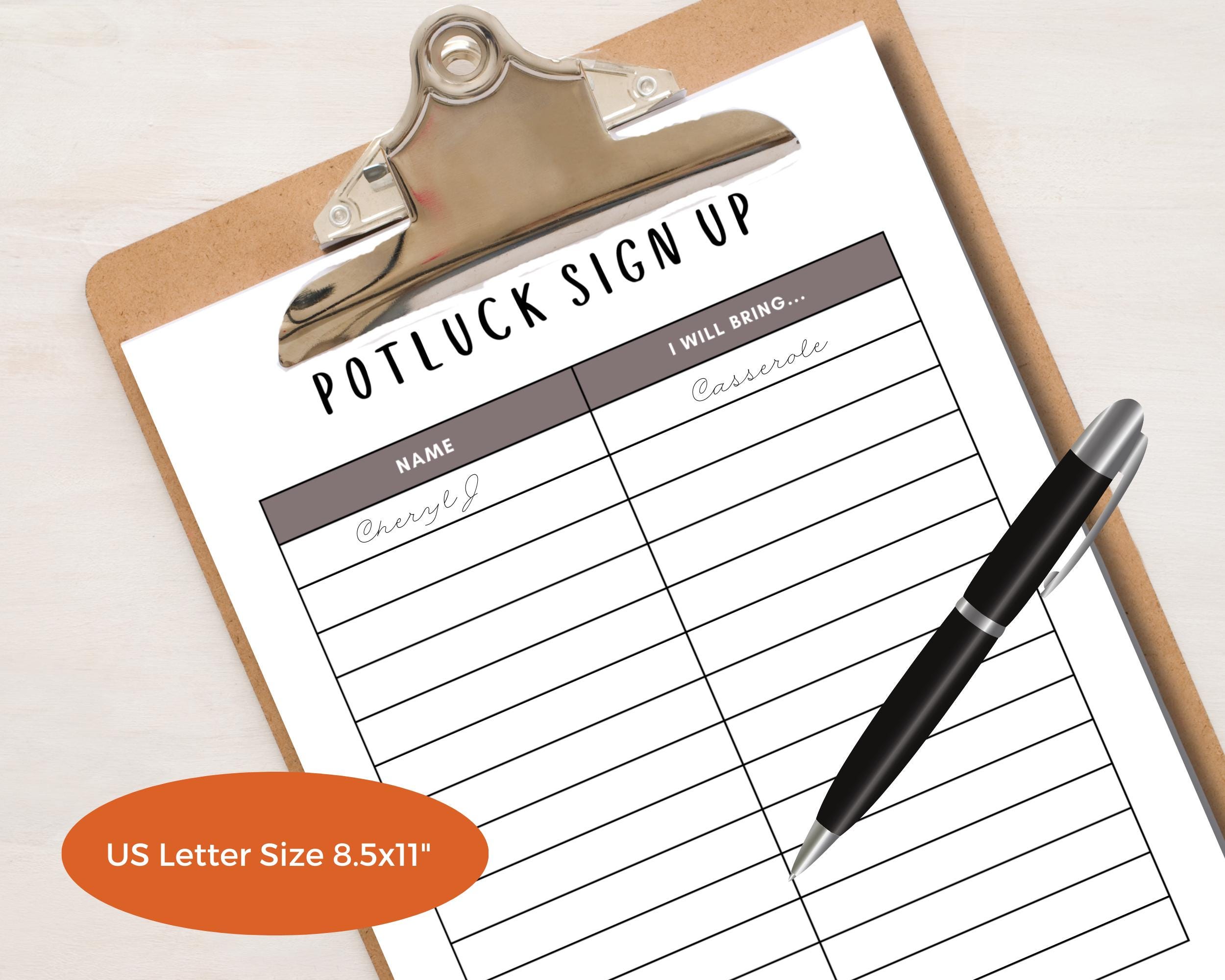 Customizable Potluck Sign up Sheets, Potluck Sign up Template for ...