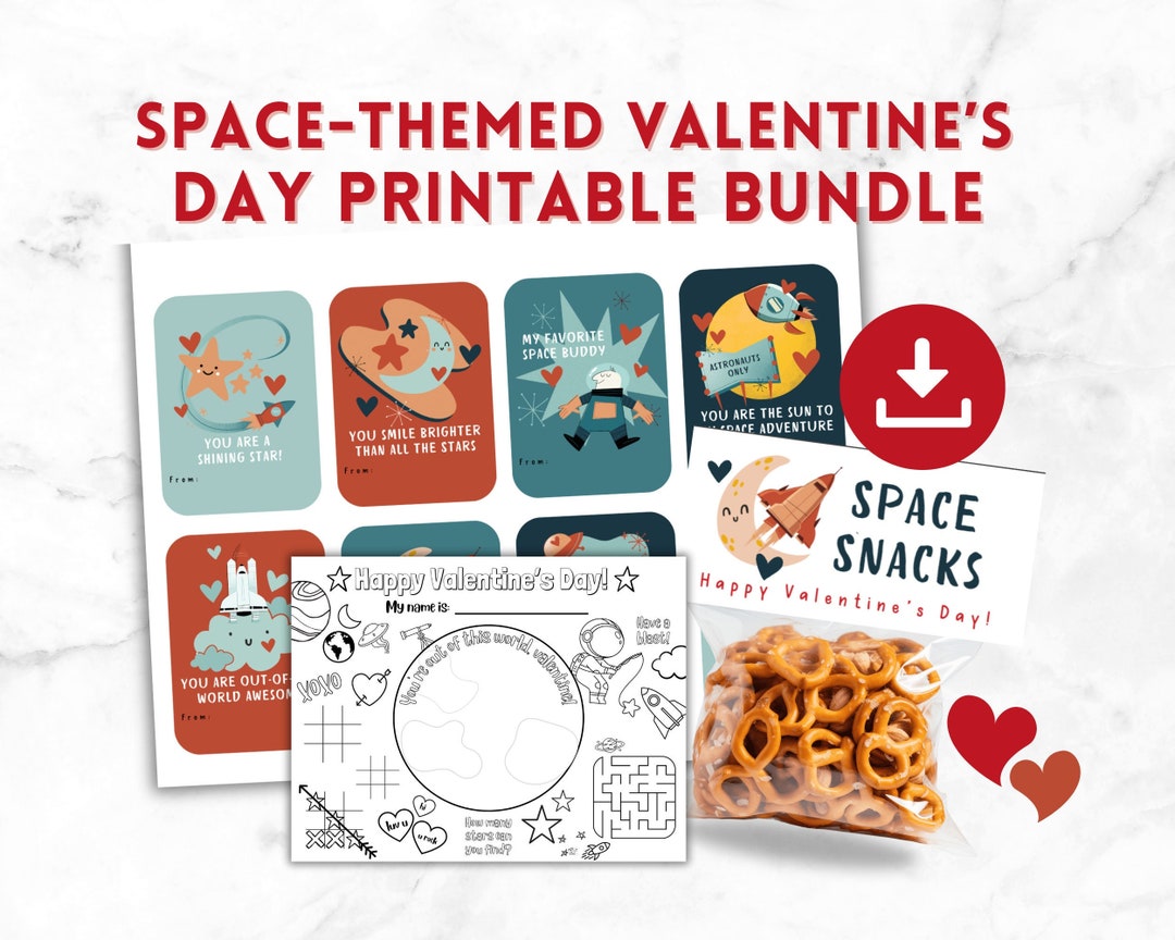 Printable Space Valentines Cards Bundle With Valentines Cards, Coloring ...