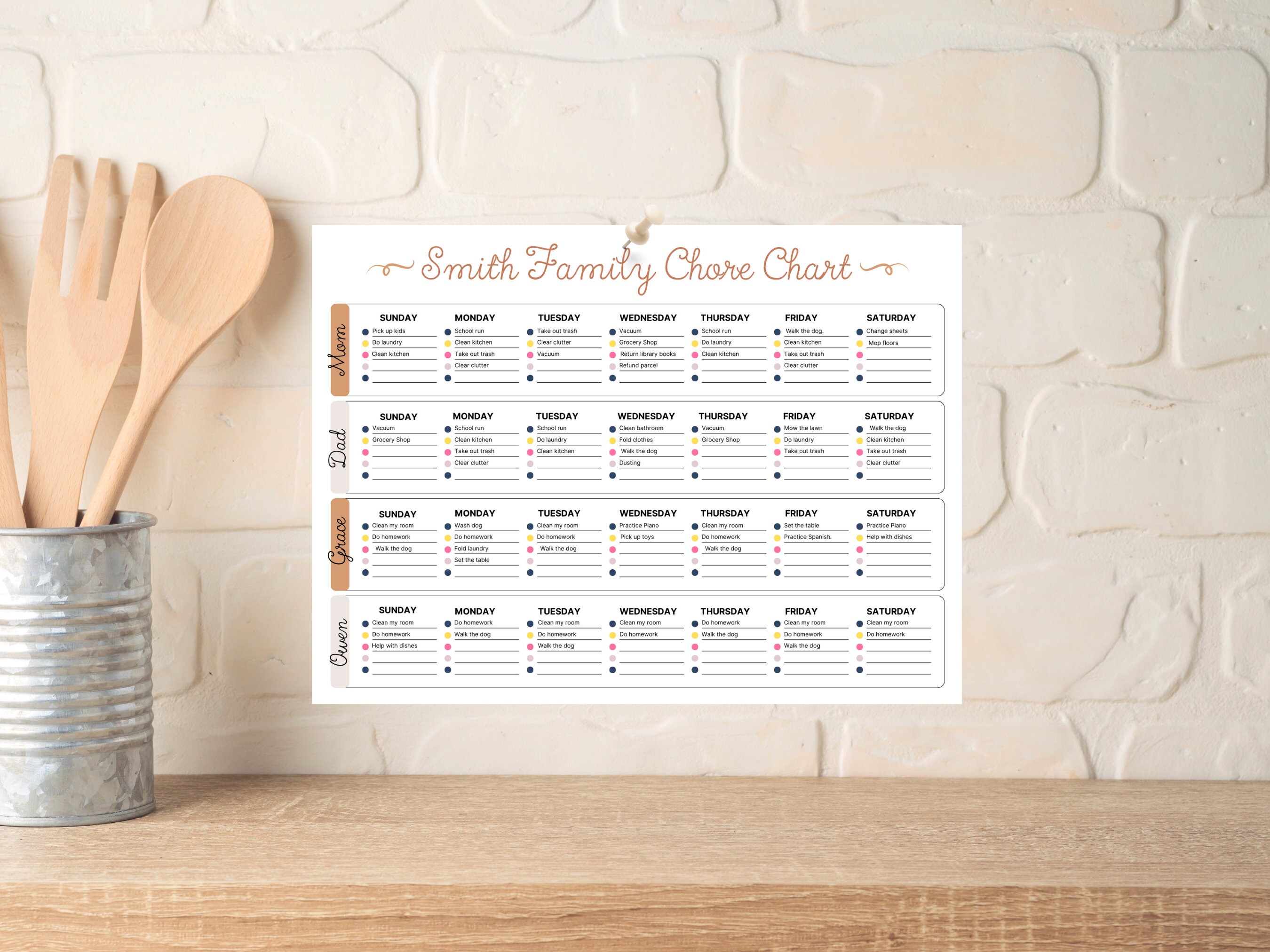 Weekly Family Chore Chart Printable, Editable Chore Chart, Adult Chore ...
