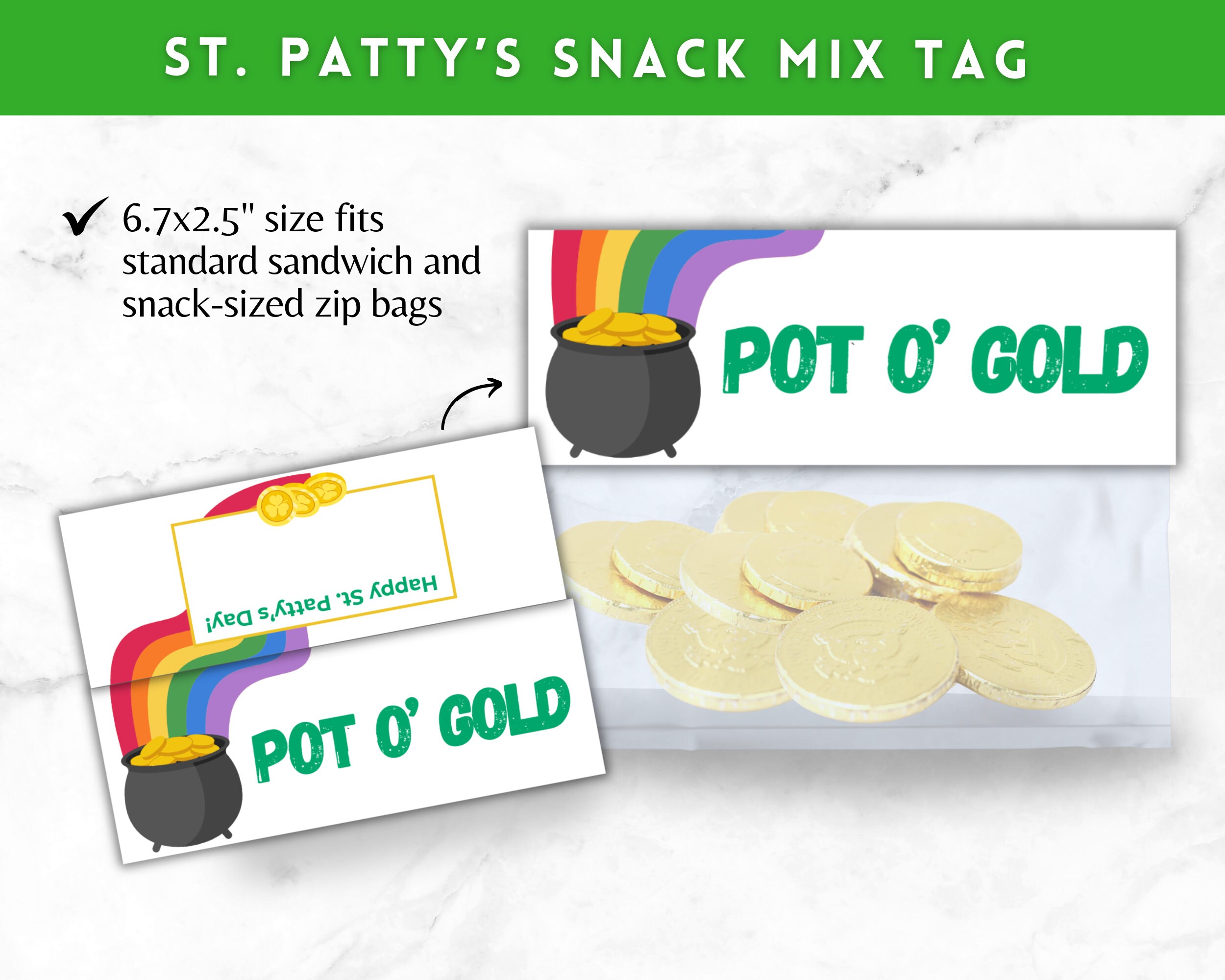 Pot of Gold Treat Bag Topper, St Patricks Day Tags, Saint Patricks Day ...