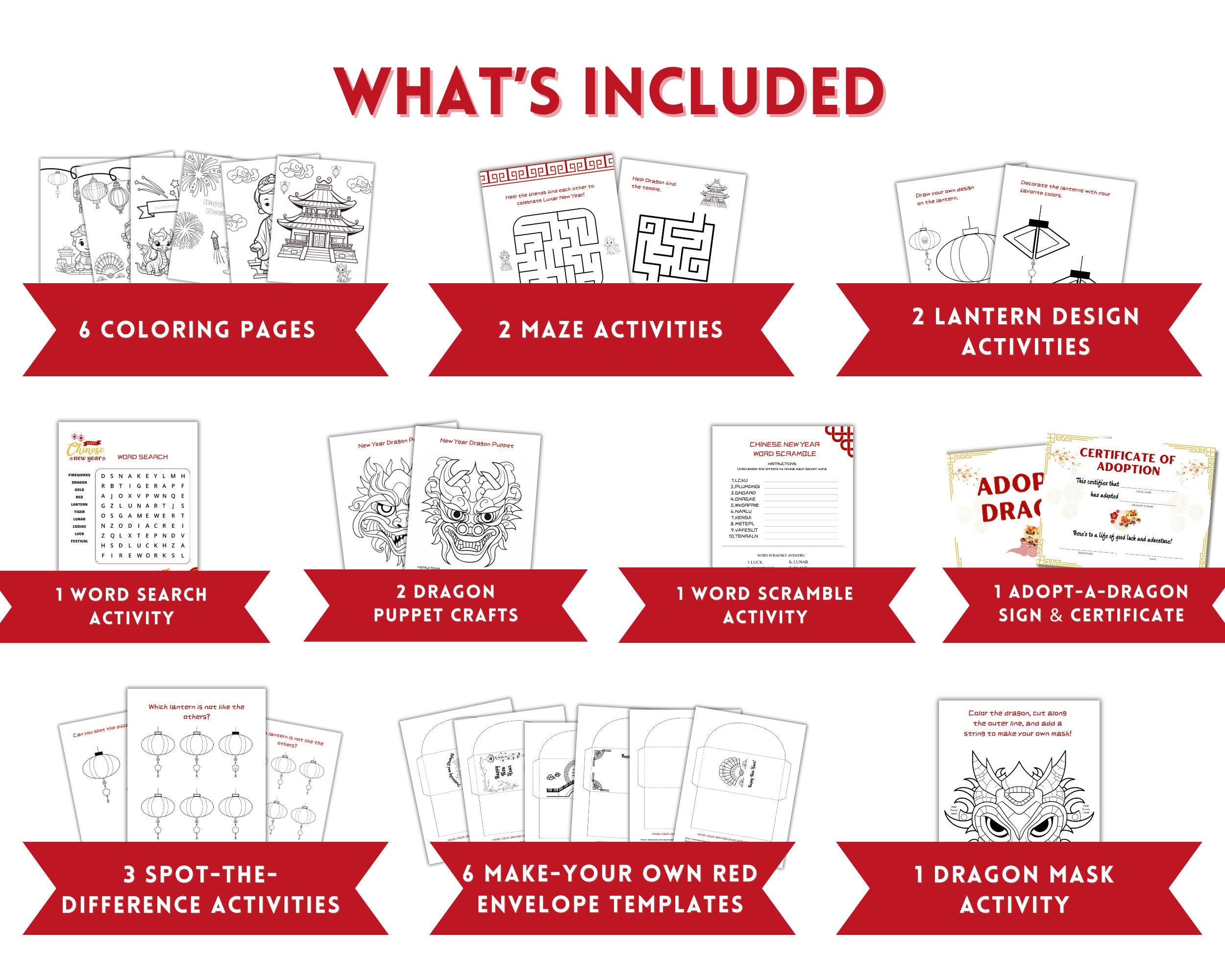 Lunar New Year Printable Activity Bundle for Kids, Chinese New Year ...
