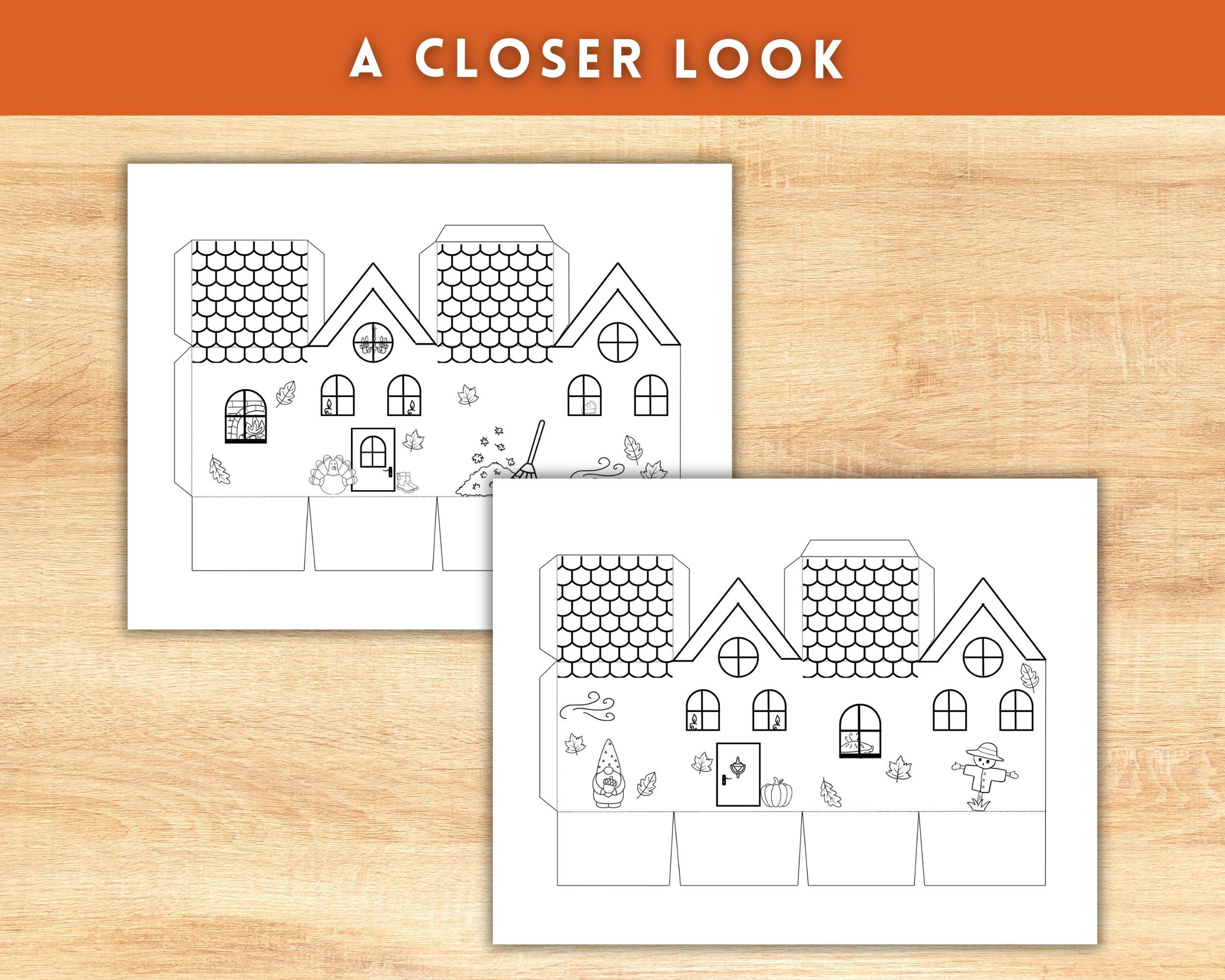 Paper House Fall Craft, Printable Paper House Template, Thanksgiving ...