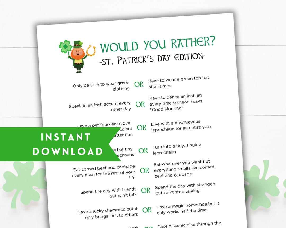 St Patricks Day Game, Would You Rather, This or That, Team Building ...