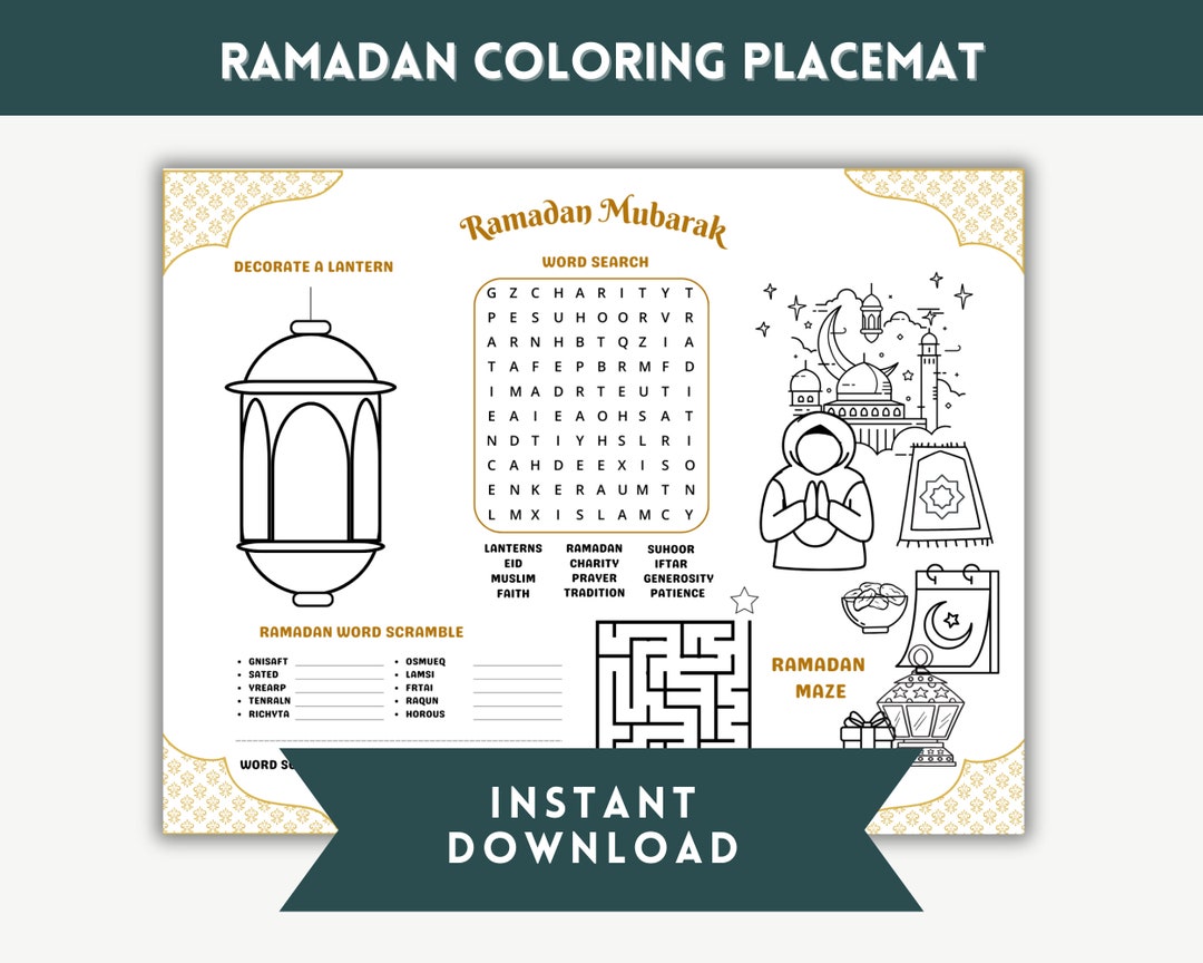 Ramadan Coloring Placemat, Eid Activities for Kids, Ramadan Printable ...