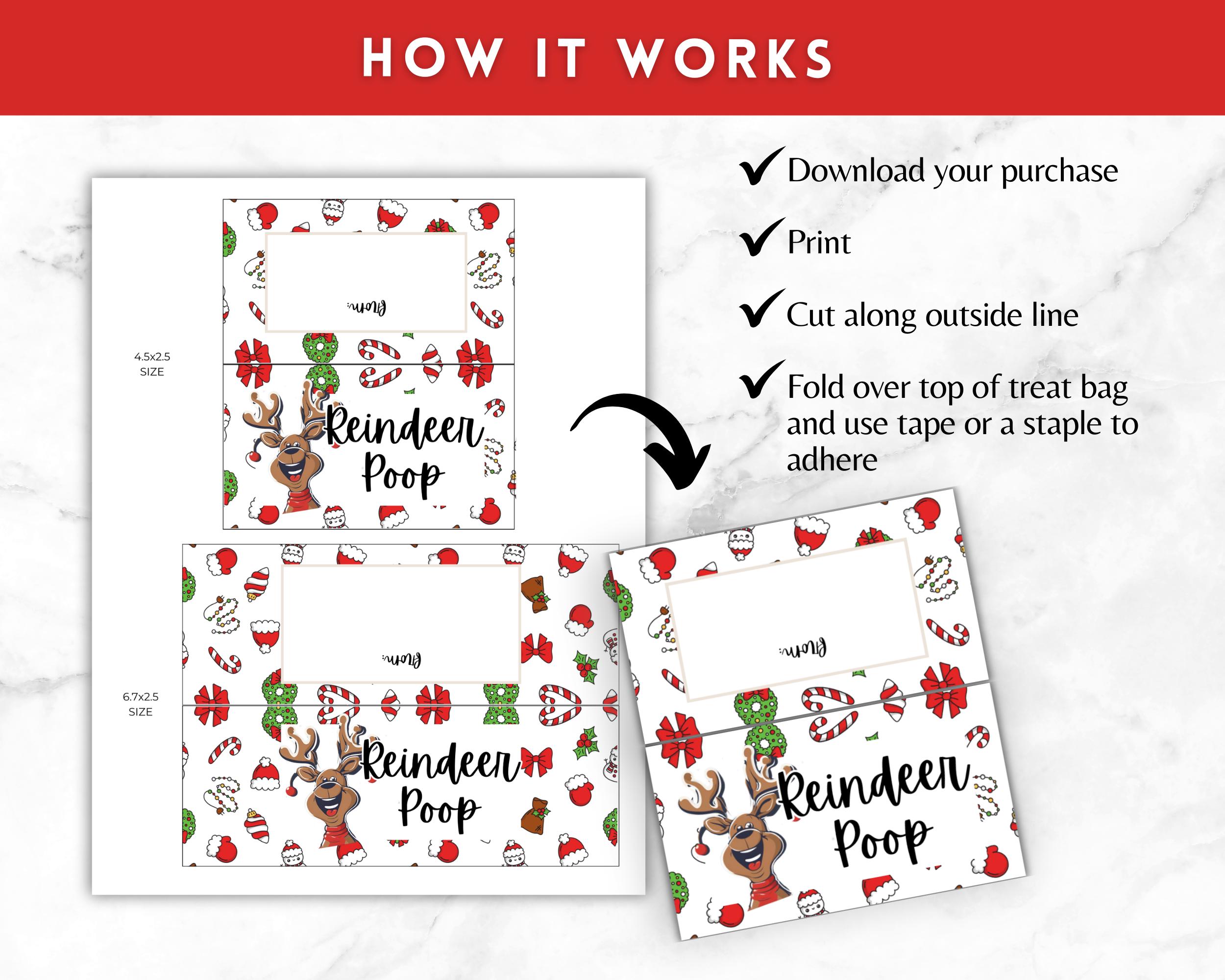 Reindeer Poop Christmas Treat Bag Topper, Christmas Class Gifts, Funny ...