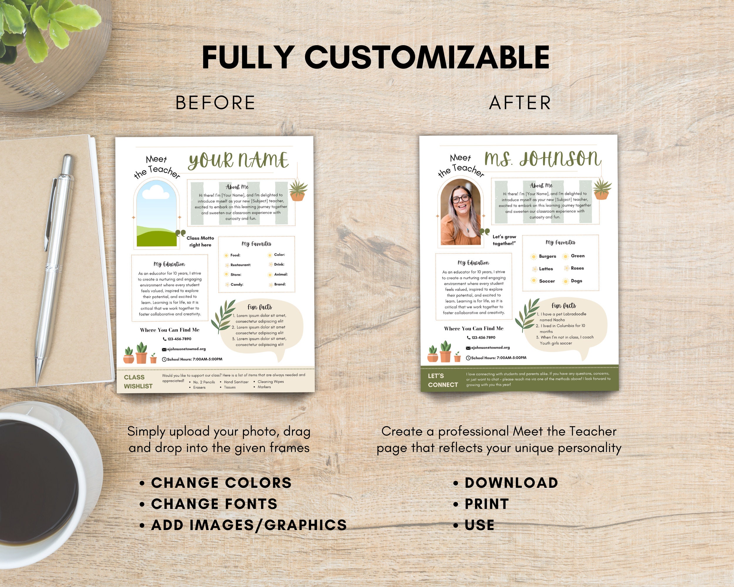 Editable Meet the Teacher Template With Greenery, All About Me, Boho ...