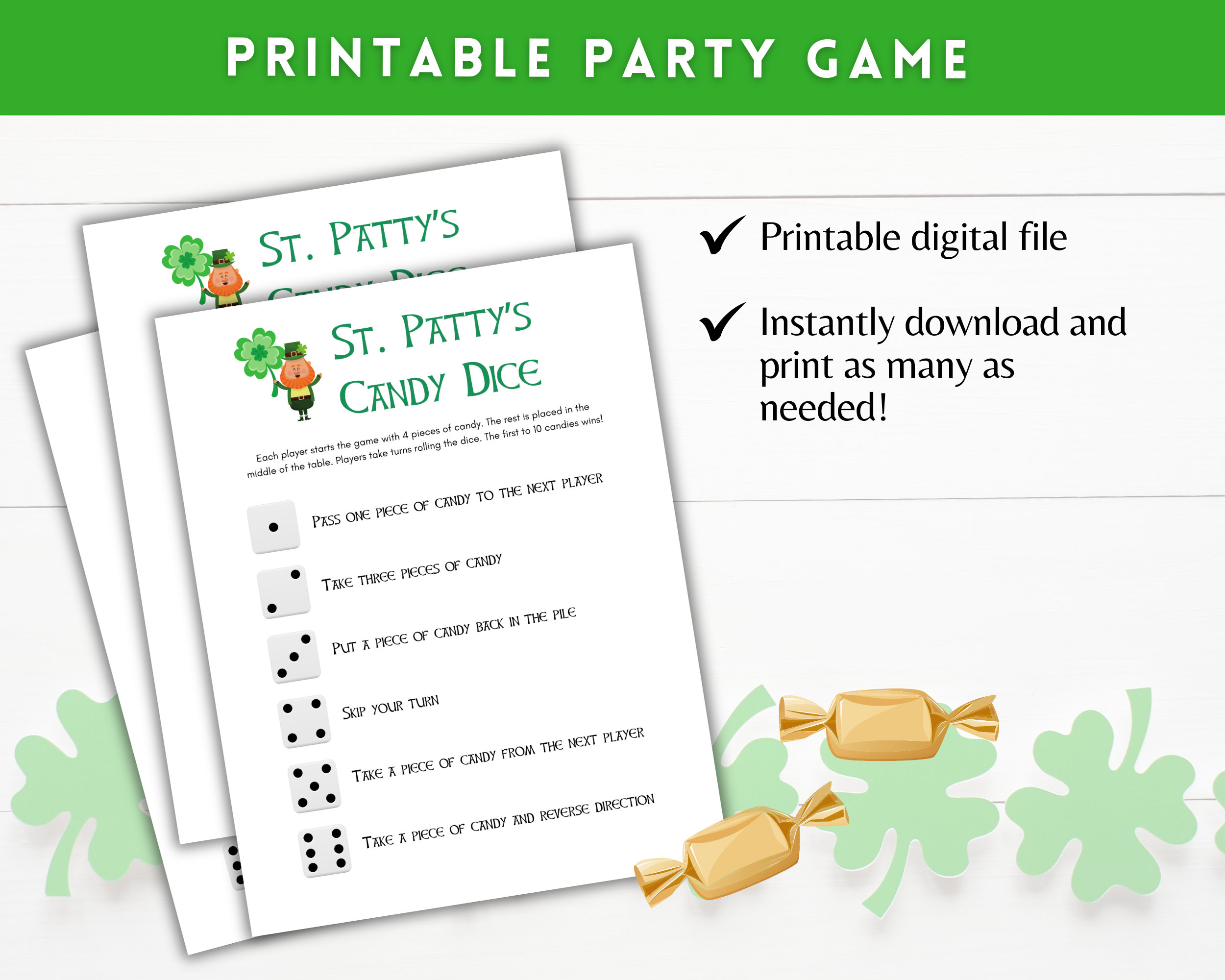 Candy Dice St Patricks Day Game, Candy Dice Game, St Patricks Day Party ...