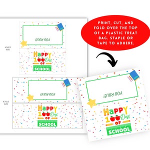 100th Day of School Cookie Bag Topper Printable, Treat Bag Topper, 100 ...