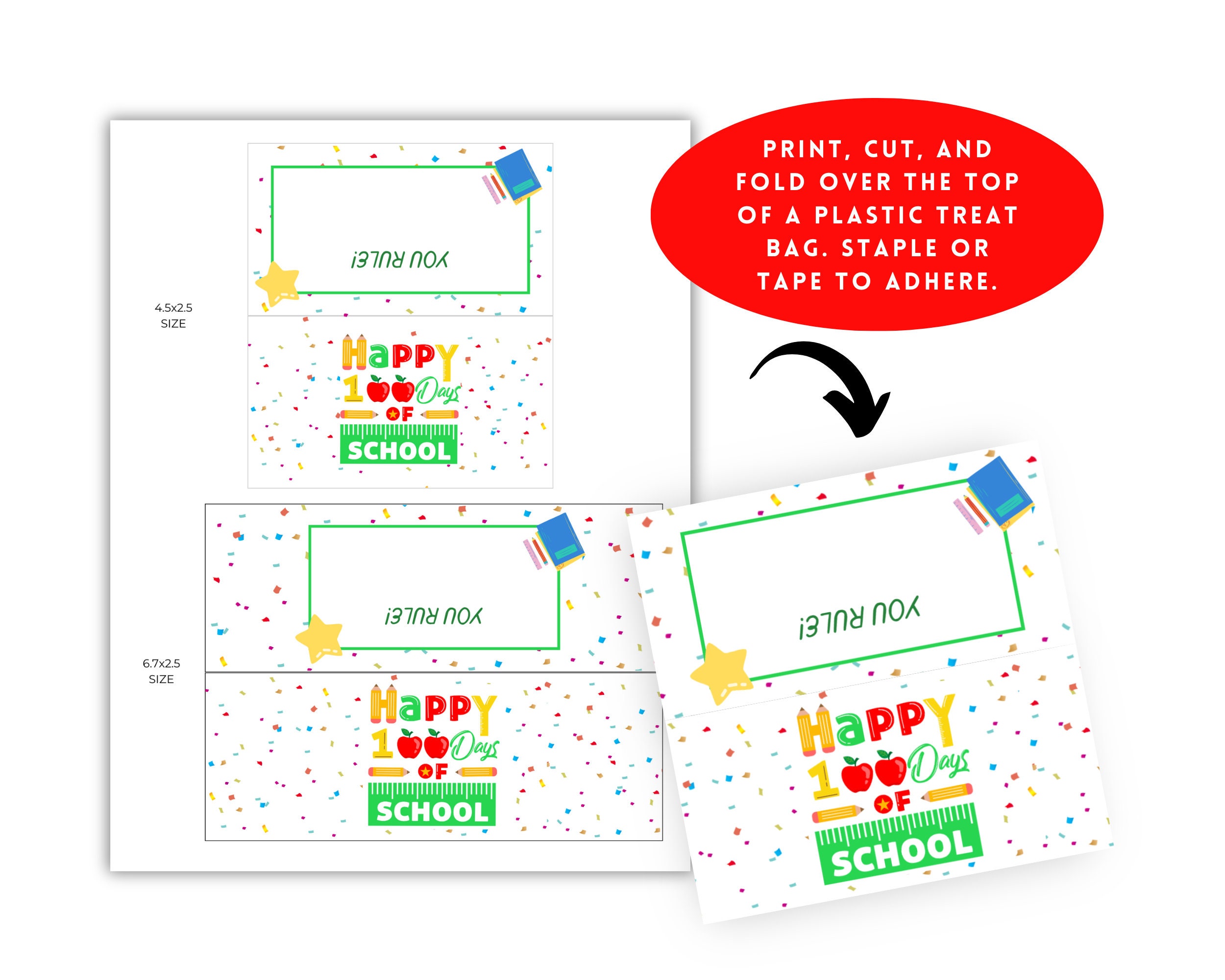 100th Day of School Cookie Bag Topper Printable, Treat Bag Topper, 100 ...