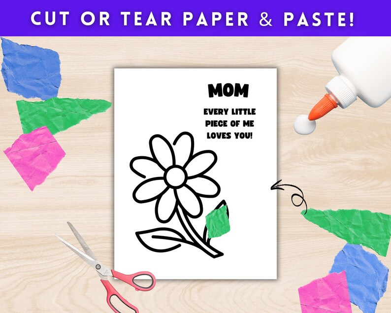 Mothers Day Craft for Preschoolers, Torn Paper Mom Printable, Preschool ...