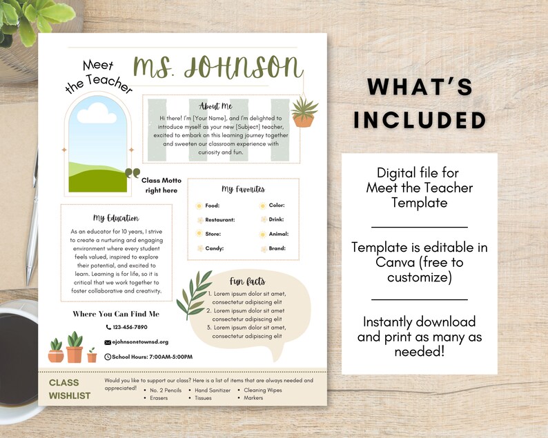 Editable Meet the Teacher Template With Greenery, All About Me, Boho ...