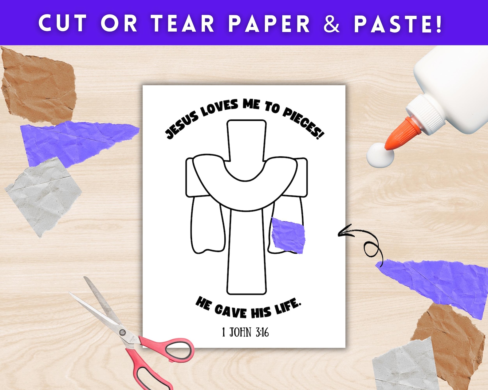 Easter Story Sunday School Craft for Kids, Torn Paper Holy Week ...