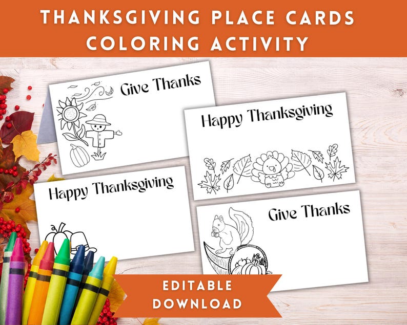 Editable Thanksgiving Place Cards Coloring Activity, Thanksgiving ...