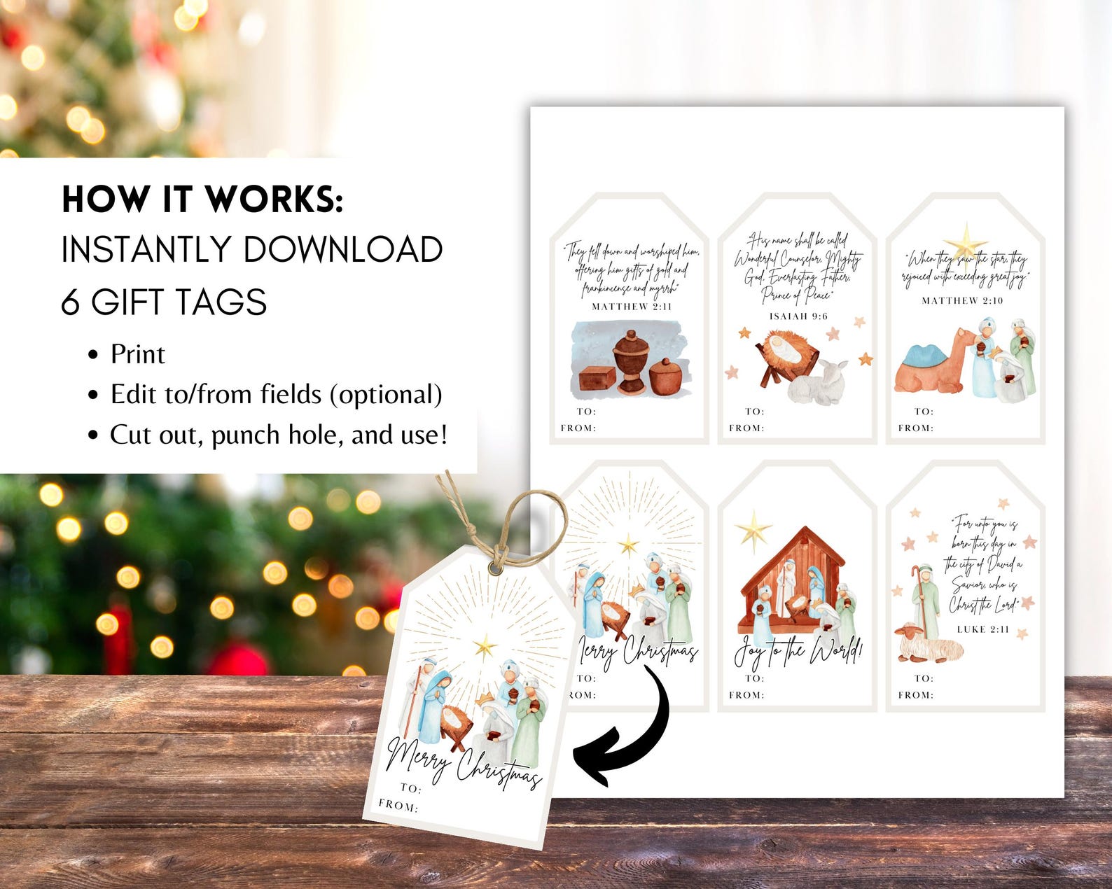 Printable Christmas Nativity Scene Gift Tags, Christian Christmas Bible ...