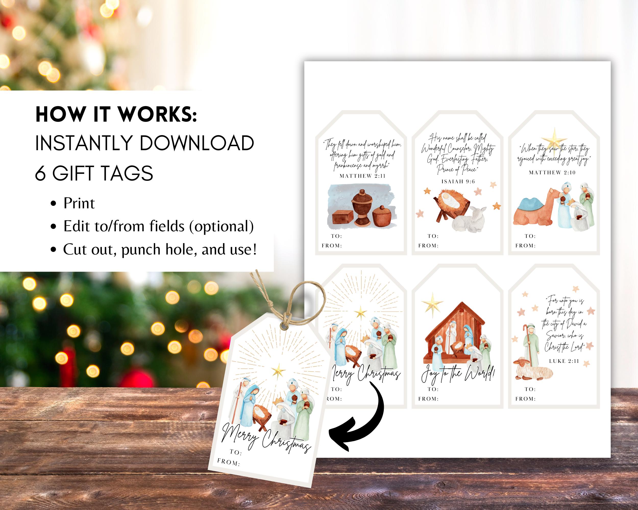 Printable Christmas Nativity Scene Gift Tags, Christian Christmas Bible ...