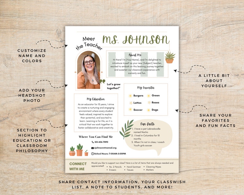 Editable Meet the Teacher Template With Greenery, All About Me, Boho ...