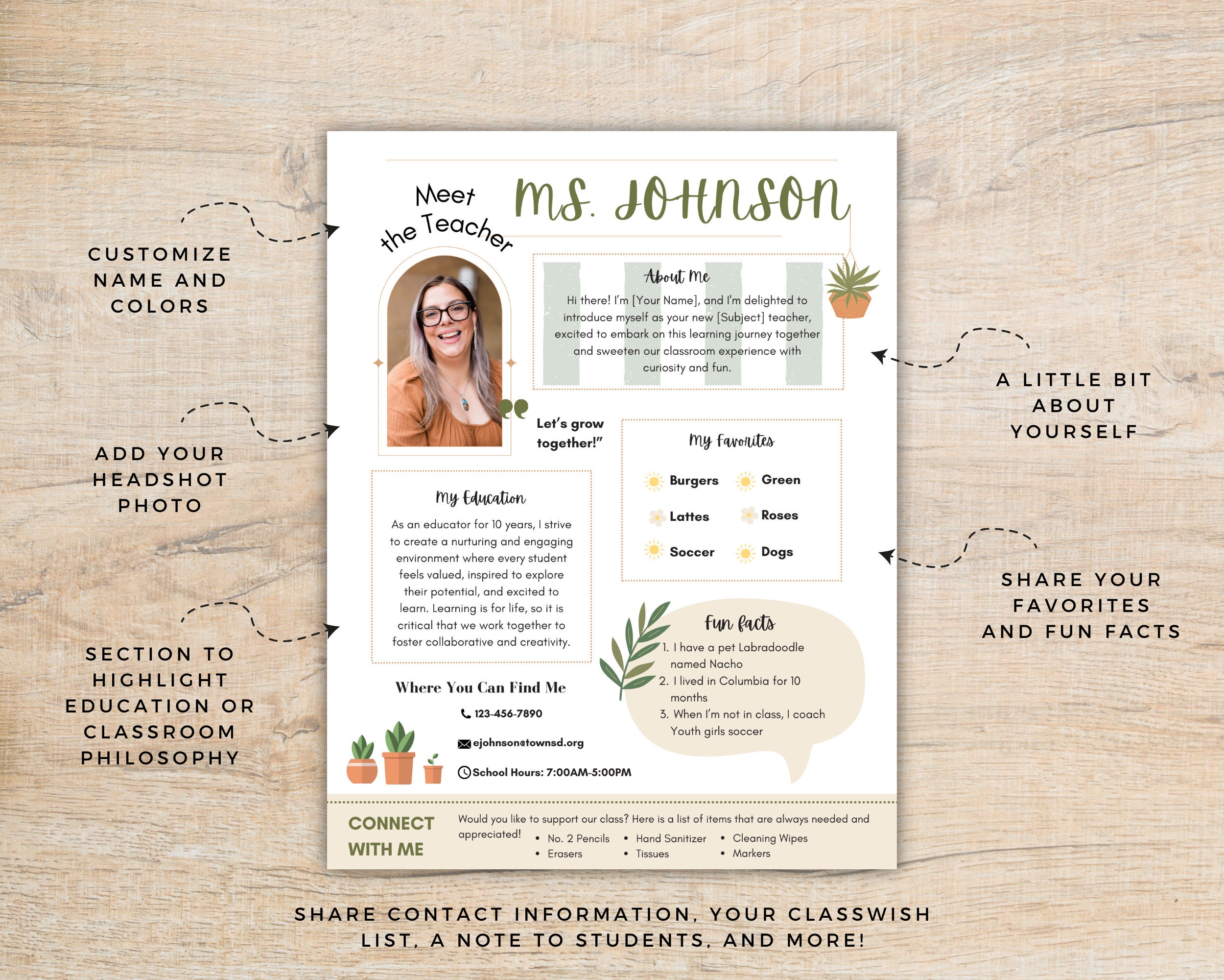 Editable Meet the Teacher Template With Greenery, All About Me, Boho ...