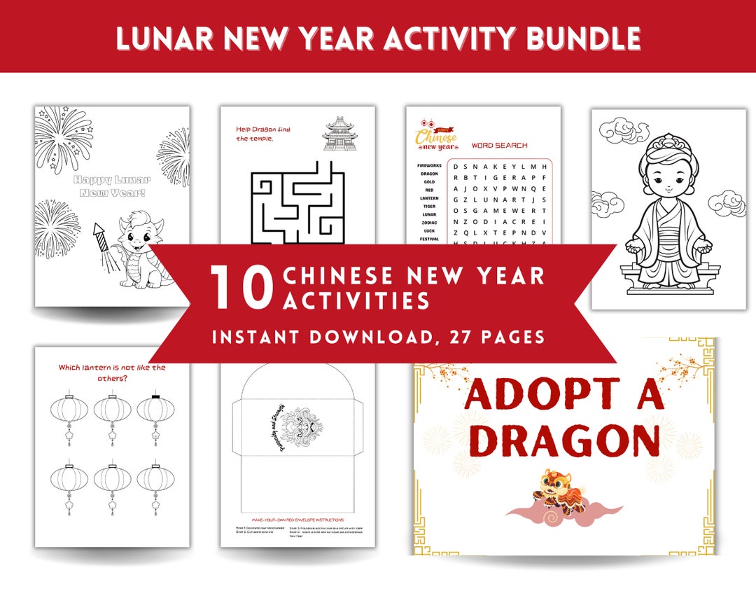 Lunar New Year Printable Activity Bundle for Kids, Chinese New Year ...