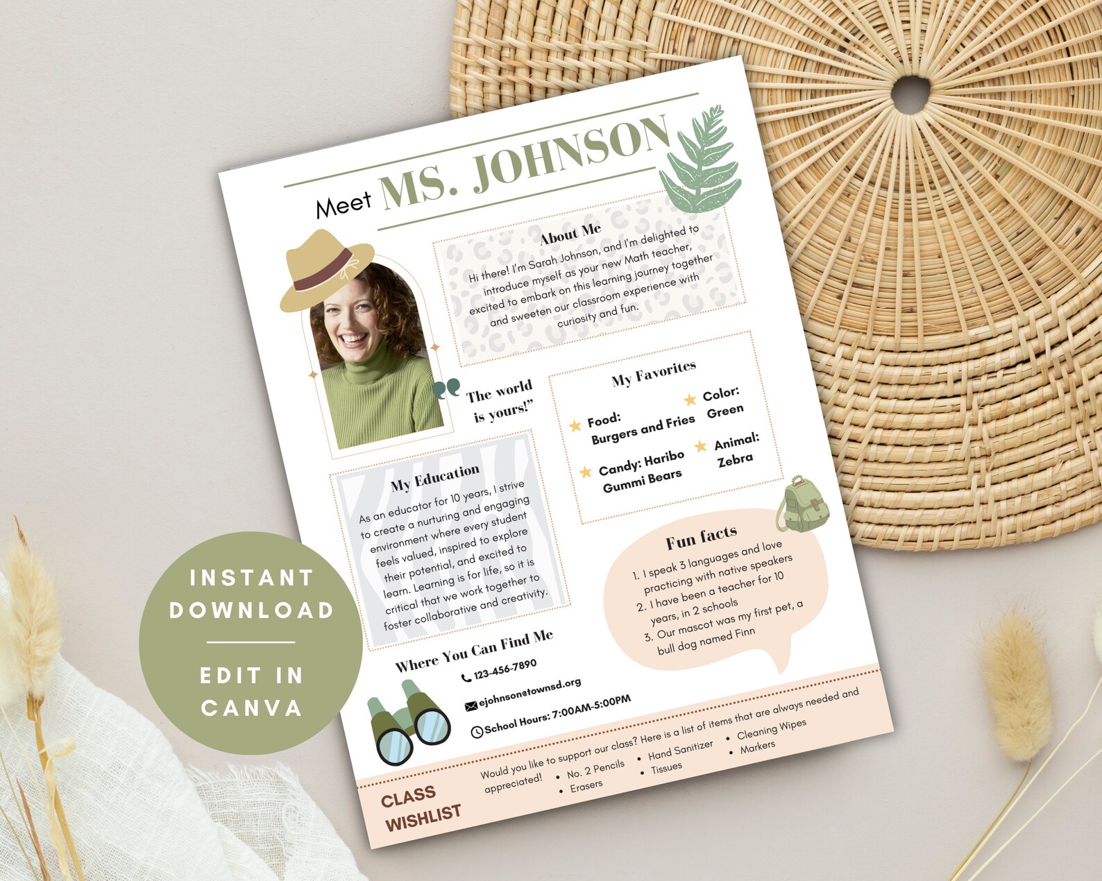 Editable Meet the Teacher Template With Greenery, All About Me, Safari ...