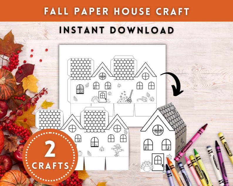 Paper House Fall Craft, Printable Paper House Template, Thanksgiving ...