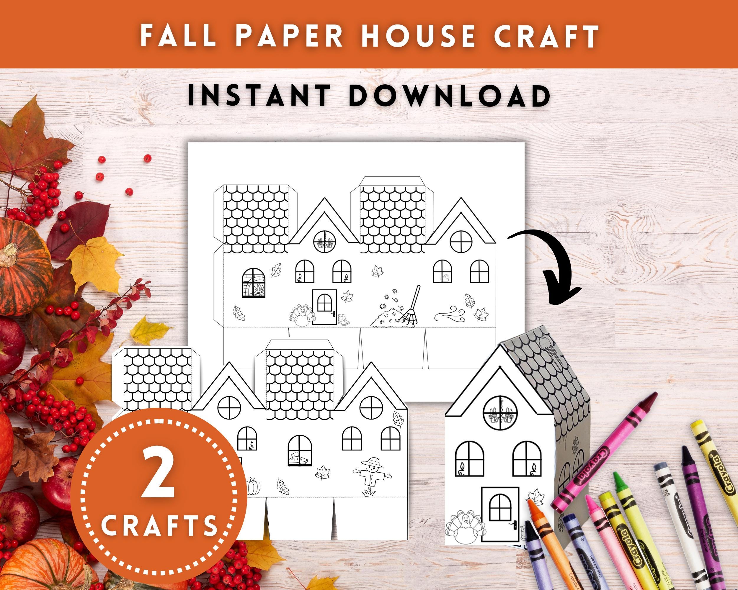 Paper House Fall Craft, Printable Paper House Template, Thanksgiving ...
