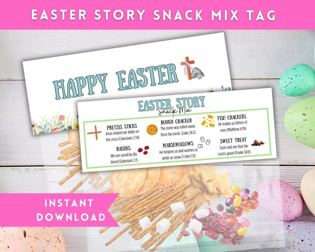 Easter Story Snack Mix Tag, Printable Easter Snack Bag Topper, Easter ...