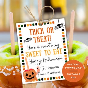 Halloween Caramel Apple Tag, Halloween Gift Tags, Teacher Appreciation ...