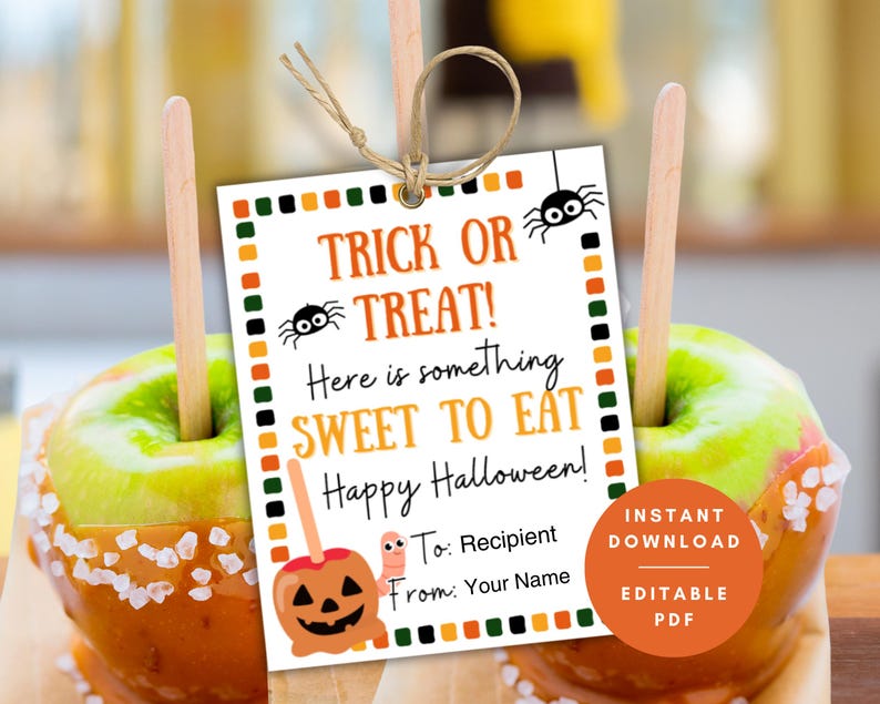Halloween Caramel Apple Tag, Halloween Gift Tags, Teacher Appreciation ...