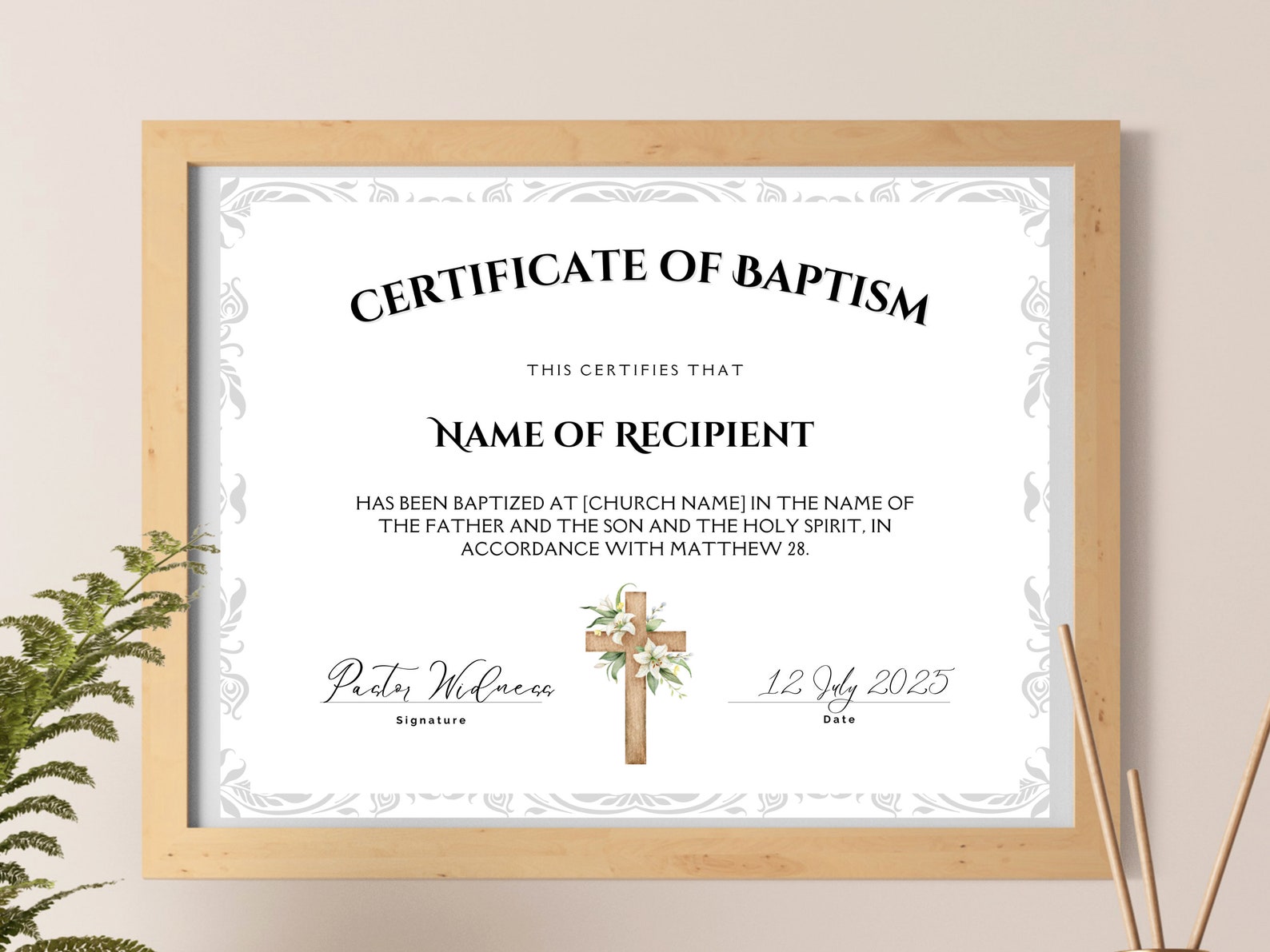 Baptism Certificate Editable, Water Baptism Certificate Catholic ...
