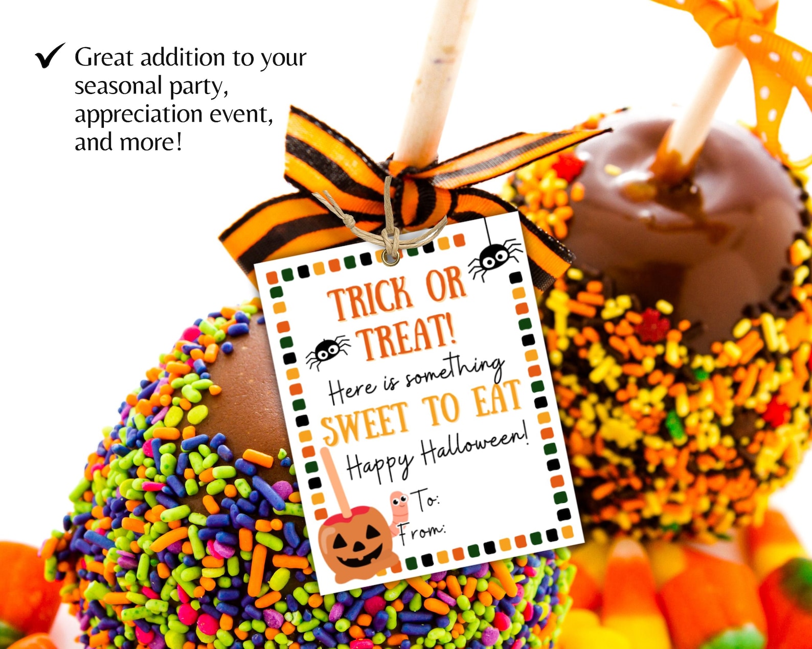 Halloween Caramel Apple Tag, Halloween Gift Tags, Teacher Appreciation ...