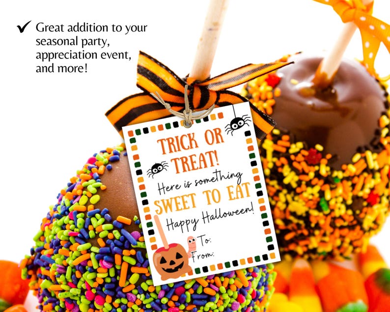 Halloween Caramel Apple Tag, Halloween Gift Tags, Teacher Appreciation ...