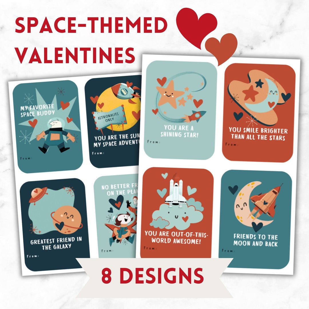 Printable Space Valentines Day Cards for Kids Classrooms, Valentines ...