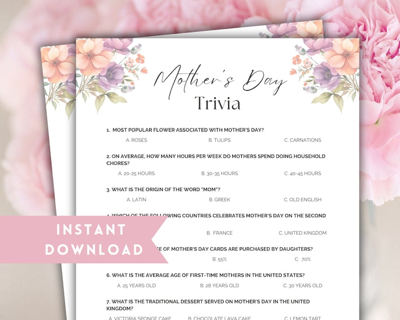 Mothers Day Trivia, Mothers Day Game, Mothers Day Trivia Quiz, Mothers ...