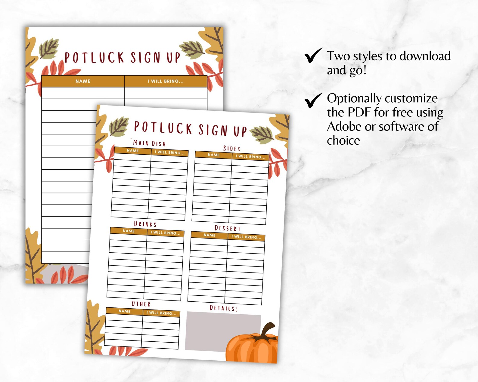 Customizable Fall Festival Potluck Sign up Sheets, Thanksgiving Potluck ...