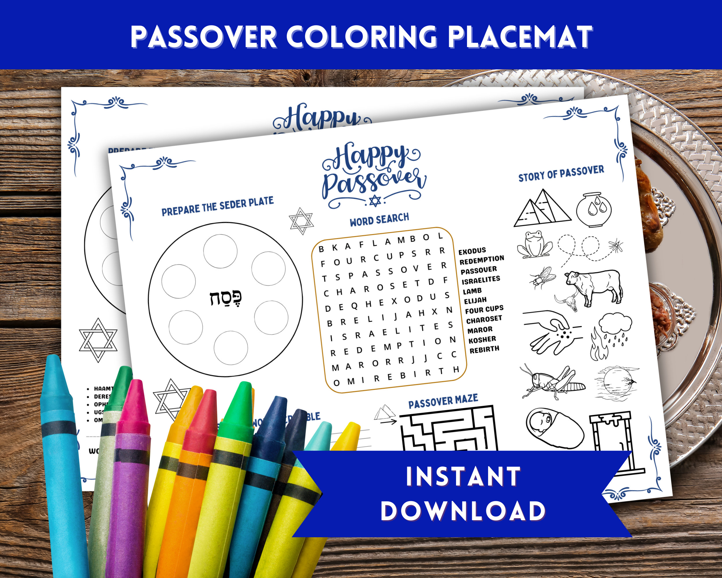Passover Coloring Page, Seder Coloring Placemat, Coloring Pages for ...