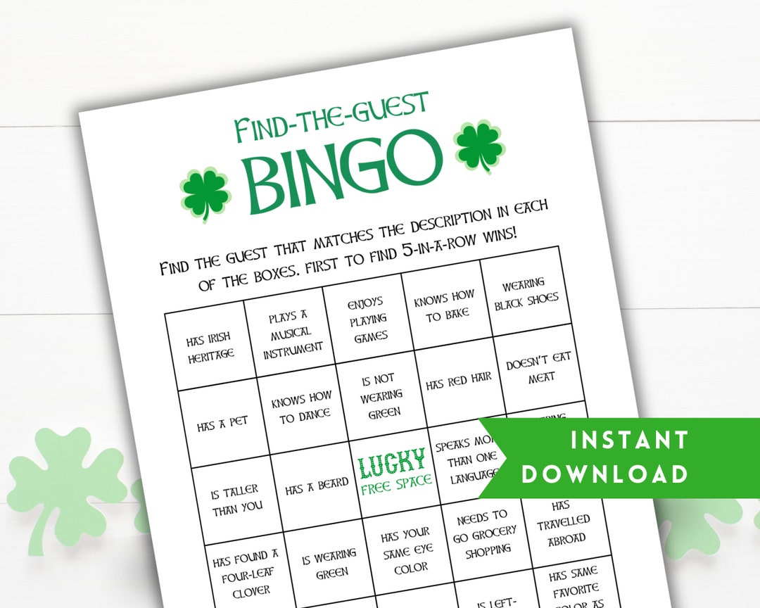 Find the Guest Bingo St Patricks Day Game, Printable St Pattys Day ...