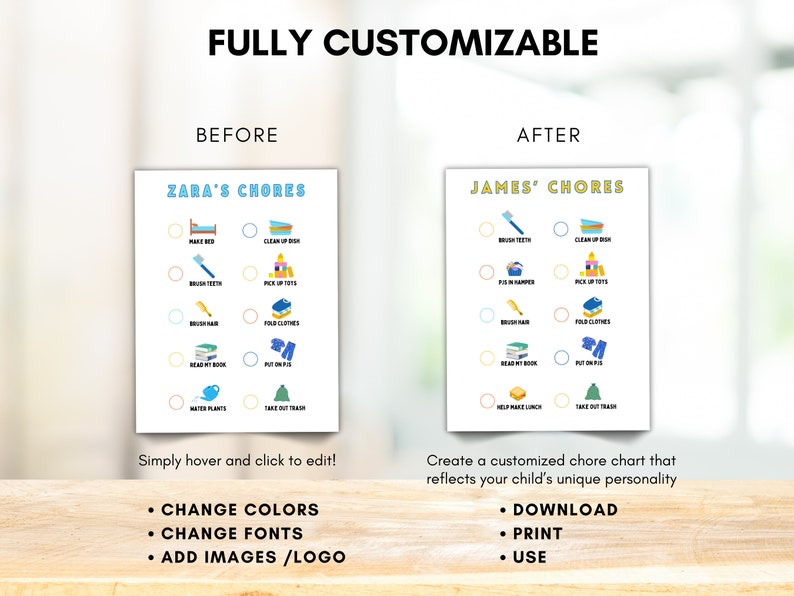 Toddler Chore Chart, Kids Summer Chore Chart With Pictures, Printable ...