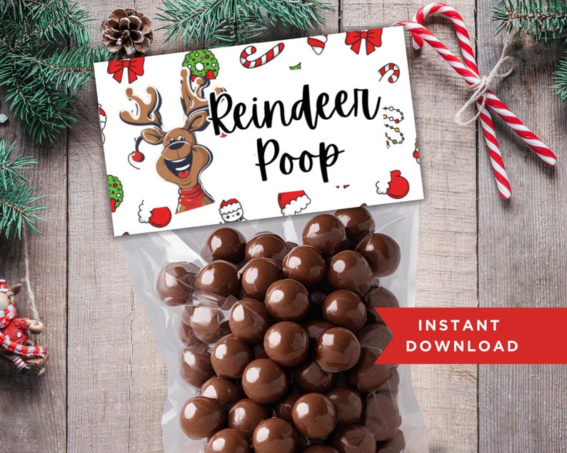 Reindeer Poop Christmas Treat Bag Topper, Christmas Class Gifts, Funny ...