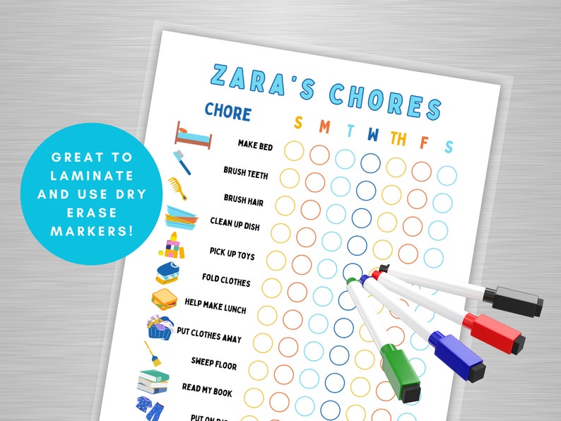 Summer Chore Chart With Pictures for Kids, Toddler Chore Chart ...