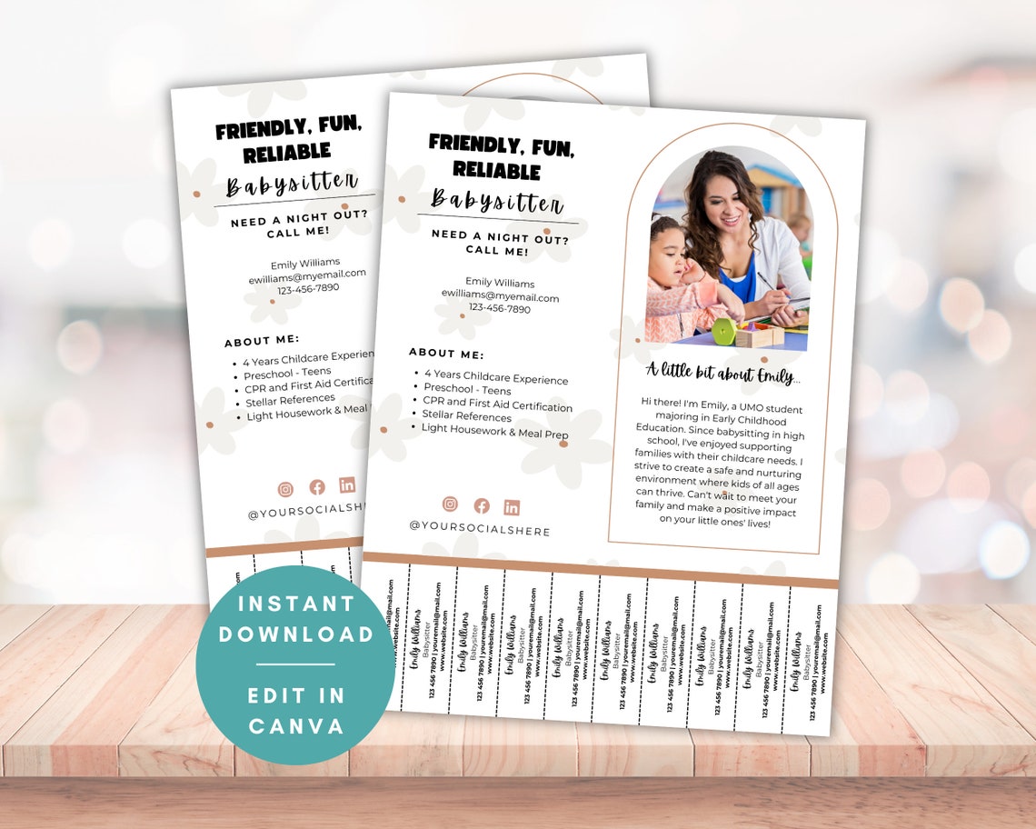 Babysitting Flyer, Babysitter Flyer, Childcare Flyer for Nanny, Tear ...